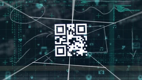 Animation of qr code and network of conn... | Stock Video | Pond5