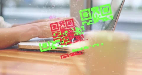Animation of qr code and shapes over han... | Stock Video | Pond5