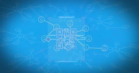 Animation of qr code, connections and sc... | Stock Video | Pond5