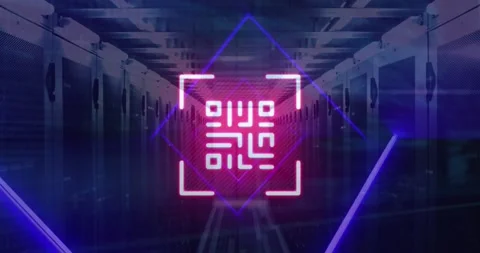 Animation of qr code, neon lines, data p... | Stock Video | Pond5