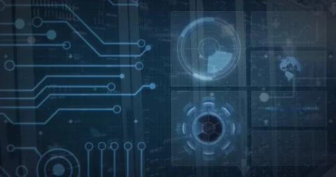 Animation of radar, arc reactor, globe a... | Stock Video | Pond5