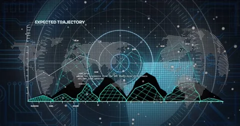 Animation of radar,graphs and world map ... | Stock Video | Pond5