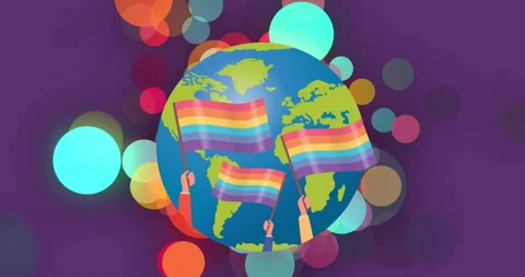 Animation of rainbow flags on globe over... | Stock Video | Pond5