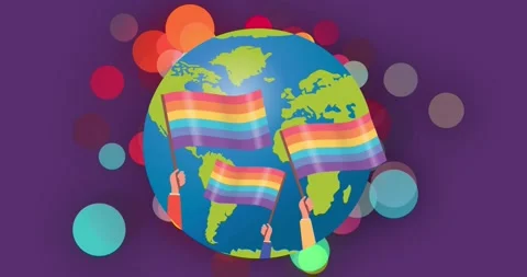 Animation of rainbow flags over globe on... | Stock Video | Pond5