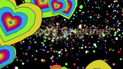 Animation of rainbow hearts over glowing... | Stock Video | Pond5