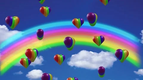 Animation of rainbow hearts over rainbow... | Stock Video | Pond5