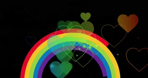 Animation of rainbow hearts over rainbow... | Stock Video | Pond5