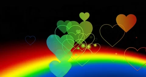 Animation of rainbow hearts over rainbow... | Stock Video | Pond5