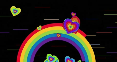 Animation of rainbow hearts over rainbow... | Stock Video | Pond5
