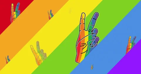 Animation of rainbow peace gestures over... | Stock Video | Pond5