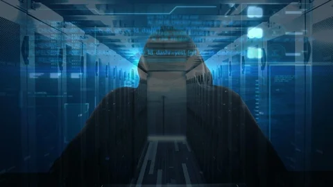 Animation of rear view of hooded man hac... | Stock Video | Pond5