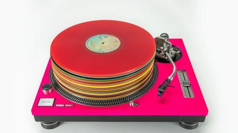 Animation of records stacked on vintage ... | Stock Video | Pond5