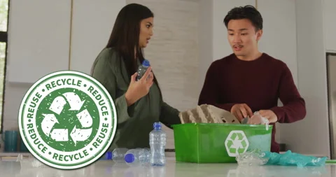 Animation of recycle sign over happy div... | Stock Video | Pond5