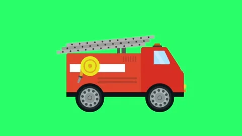 Animation red fire engine on green backg... | Stock Video | Pond5