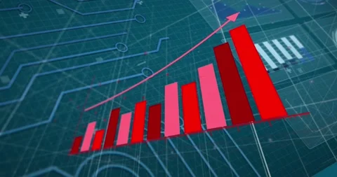 Animation of red graph over motherboard,... | Stock Video | Pond5