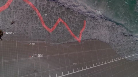 Animation of red line graph over ocean w... | Stock Video | Pond5