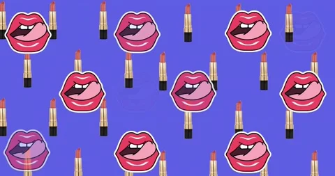 Animation of red lips on blue background | Stock Video | Pond5