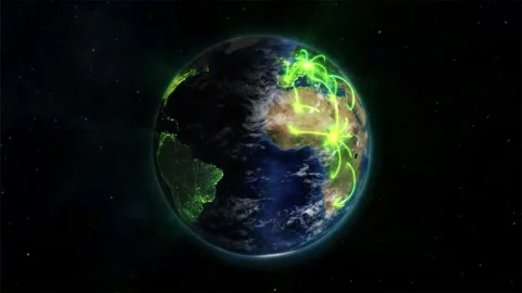 Animation of red spots over globe on bla... | Stock Video | Pond5