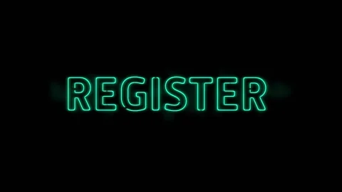 Animation of register neon text over bla... | Stock Video | Pond5