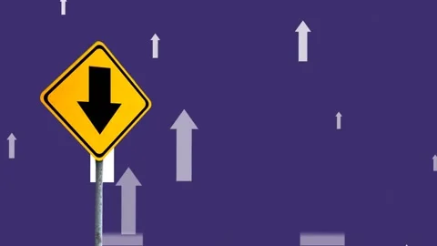 Animation of road sign and arrows on blu... | Stock Video | Pond5