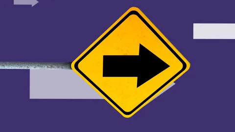 Animation of road sign and arrows on blu... | Stock Video | Pond5