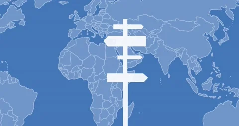 Animation of road sign and world map on ... | Stock Video | Pond5