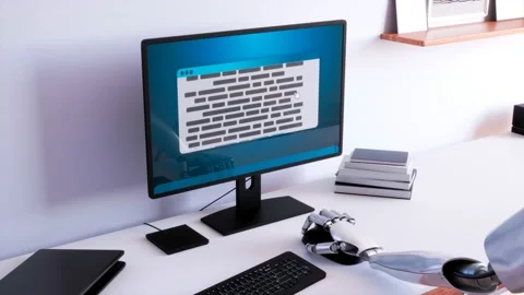 Animation with a robot scrolling a compu... | Stock Video | Pond5