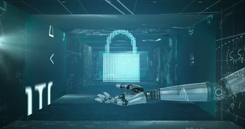 Animation of robotic arm with padlock ov... | Stock Video | Pond5