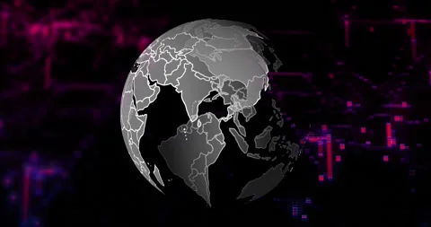 Animation of rotating globe over pixelat... | Stock Video | Pond5