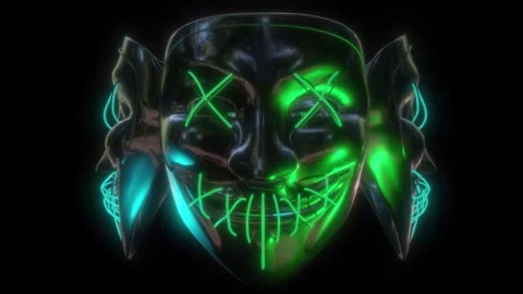 Animation of rotating neon mask, spinnin... | Stock Video | Pond5