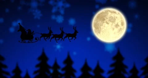 Animation of santa and sleigh over night... | Stock Video | Pond5