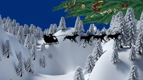 Animation of santa claus in sleigh over ... | Stock Video | Pond5