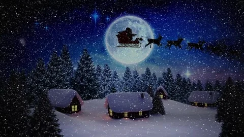 Animation of santa sleigh and snow falli... | Stock Video | Pond5