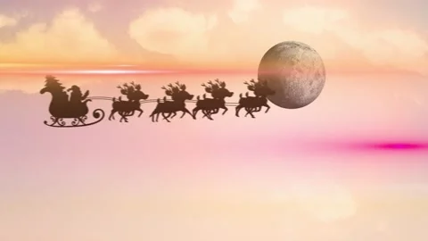 Animation of santa sleigh and winter yel... | Stock Video | Pond5