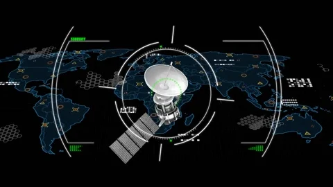 Animation of satellite over world map, s... | Stock Video | Pond5