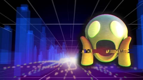 Animation of scary emoticon over lines m... | Stock Video | Pond5