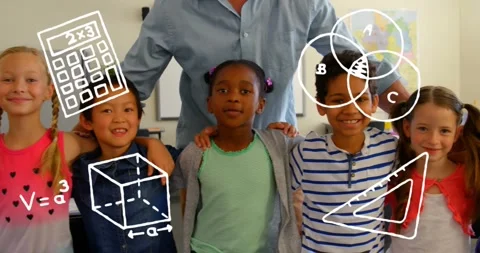 Animation of school icons over diverse s... | Stock Video | Pond5