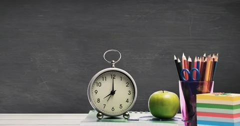 Animation of school items and clock on g... | Stock Video | Pond5