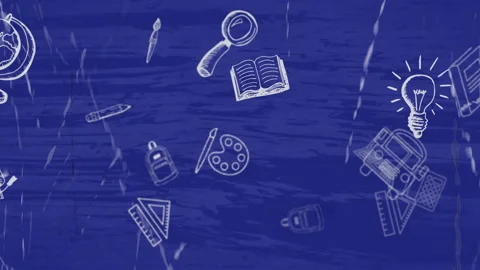 Animation of school items icons on blue ... | Stock Video | Pond5
