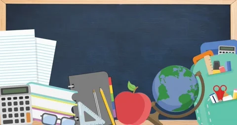 Animation of school items icons over bla... | Stock Video | Pond5