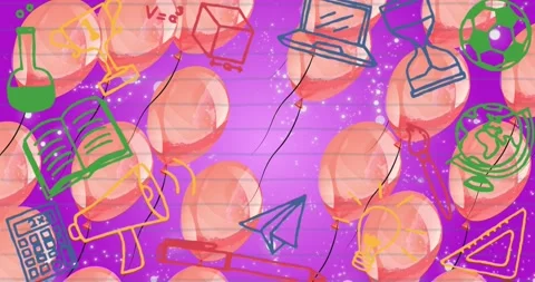 Animation of school items icons over bal... | Stock Video | Pond5