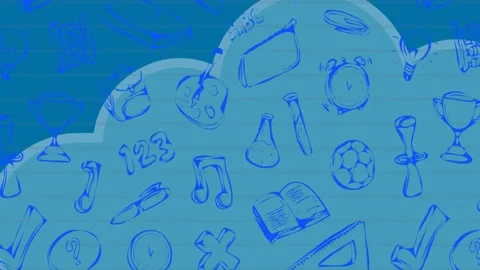 Animation of school items icons over clo... | Stock Video | Pond5