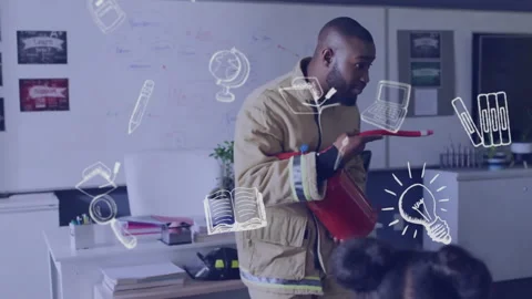 Animation of school items icons over hap... | Stock Video | Pond5