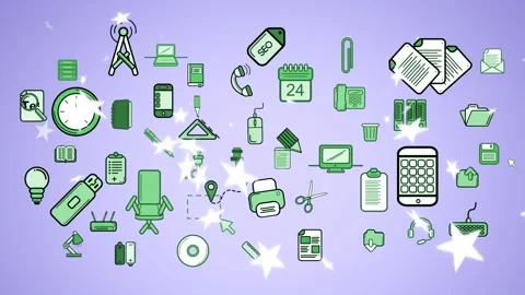 Animation of school items icons on purpl... | Stock Video | Pond5
