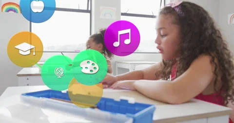 Animation of school subject icons over h... | Stock Video | Pond5