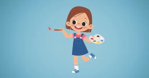 Animation of schoolgirl painting moving ... | Stock Video | Pond5