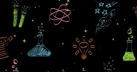 Animation of science icons over stars on... | Stock Video | Pond5