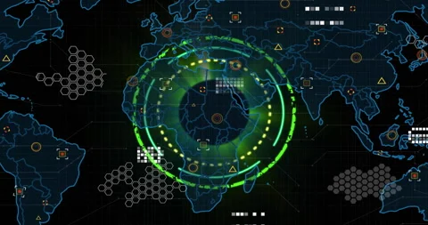 Animation of scope scanning, world map a... | Stock Video | Pond5
