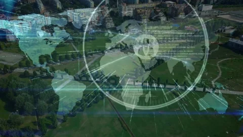 Animation of scope, world map with netwo... | Stock Video | Pond5