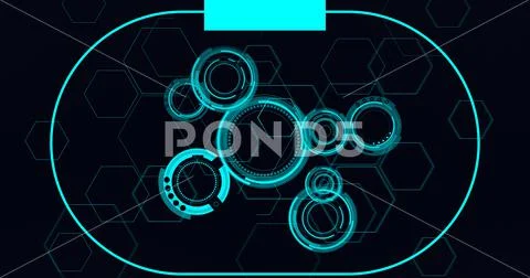 Animation of scopes scanning and hexagons on black background: Graphic ...